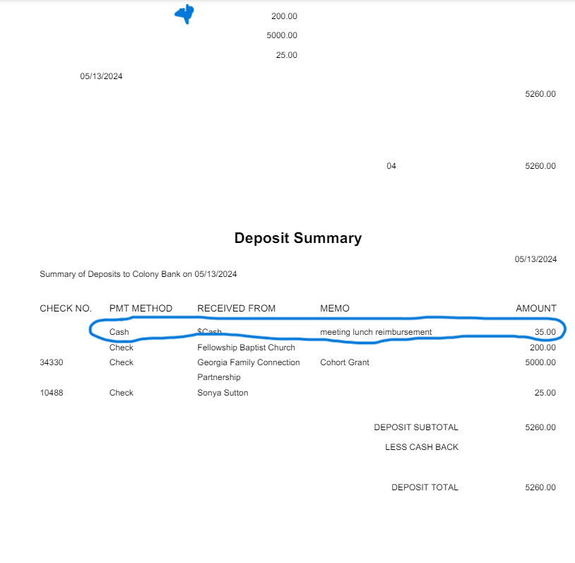 How do I get the check numbers to print on a bank deposit slip?