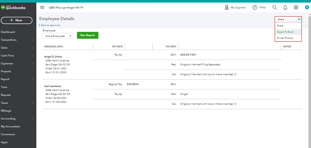 Is there a way to include our employee ID number on reports we generate?