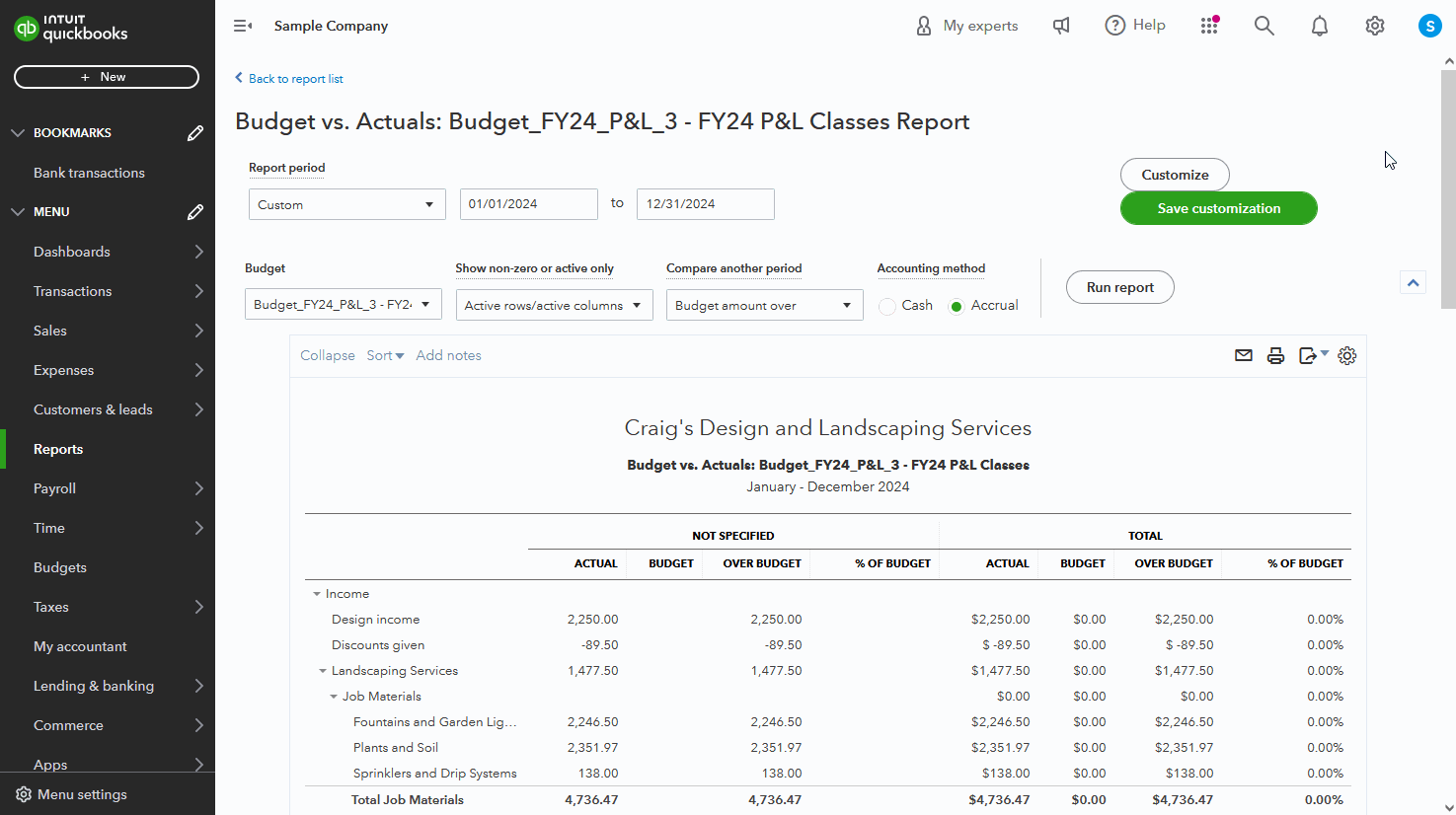 Is there a way to customize the P&L report to show Class at the roll up level, not the sublevel?