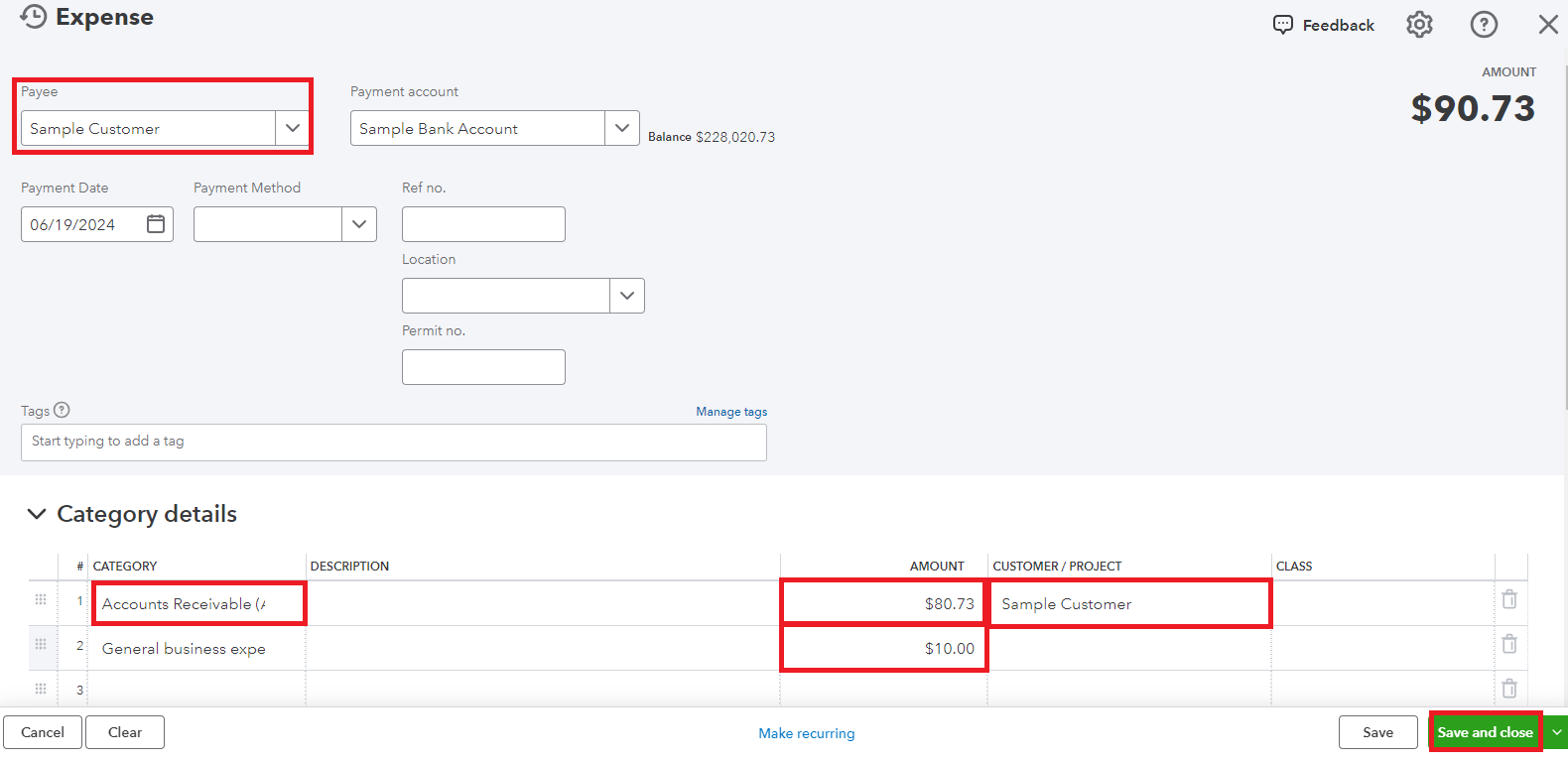 Returned ACH transaction and fee