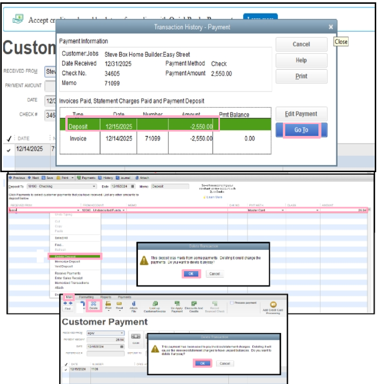 How to delete or zero out an unapplied payment