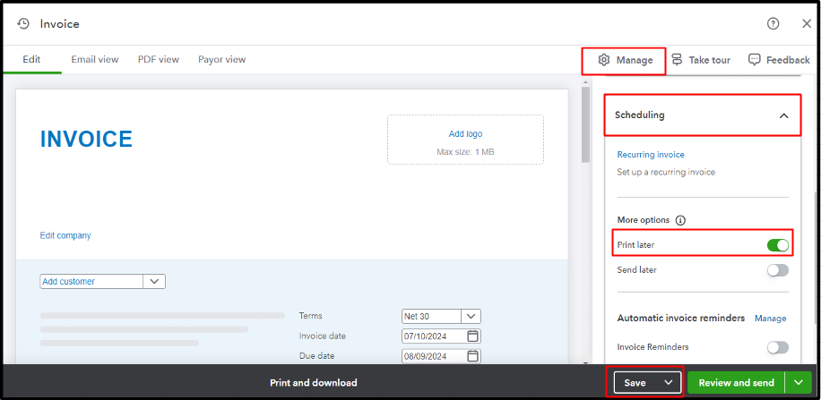 In QB desktop we could create and invoice and designate it to be ...
