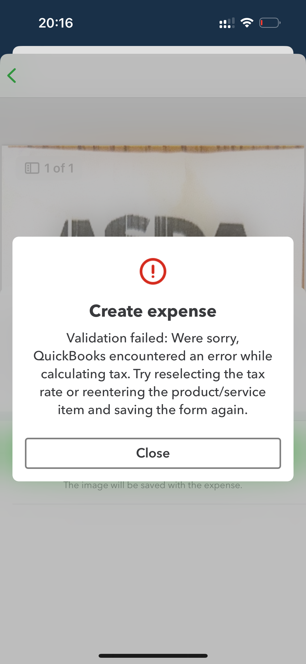 Why am I getting an error message when creating an expense. It says validation failed ...