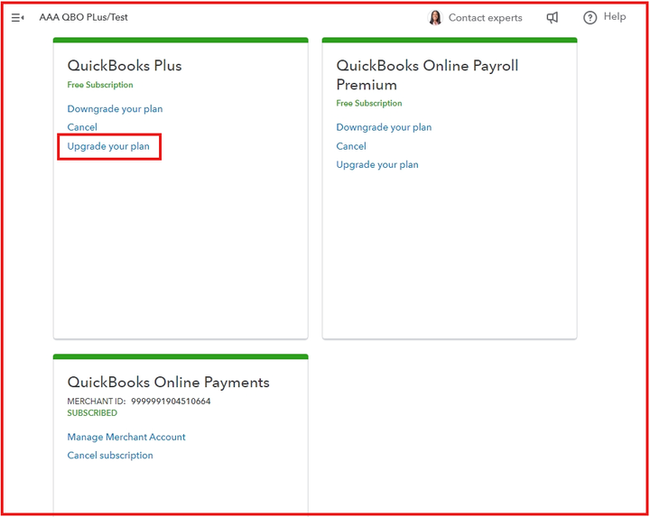Upgrade existing QBO company to Advanced