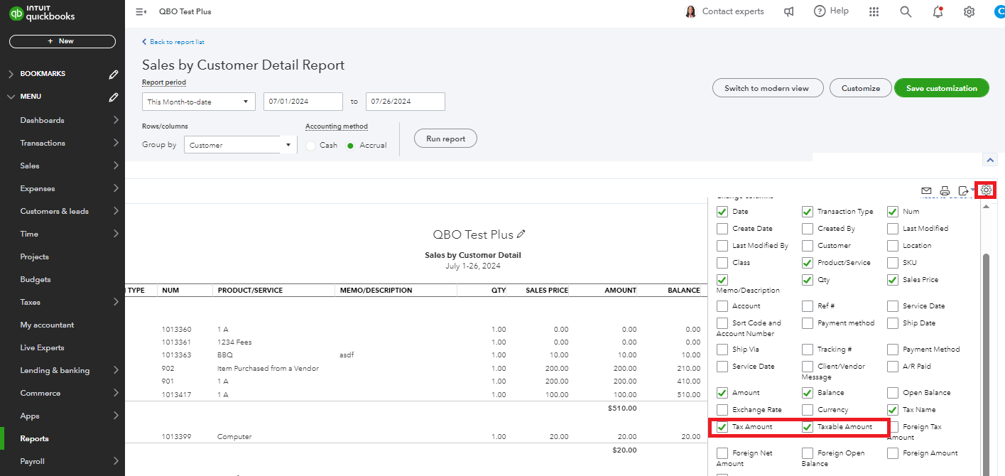 Sales Tax Liability Report Showing Taxable and Non-Taxable Amounts for ...