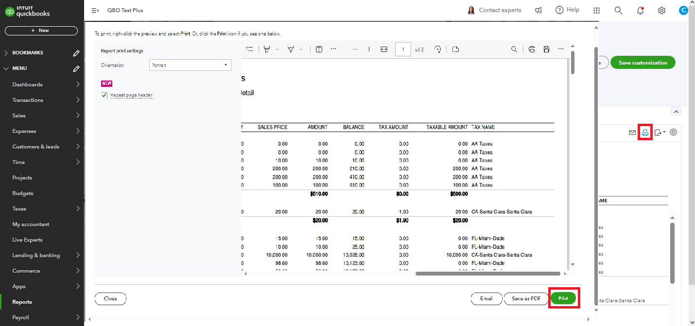 Sales Tax Liability Report Showing Taxable and Non-Taxable Amounts for ...
