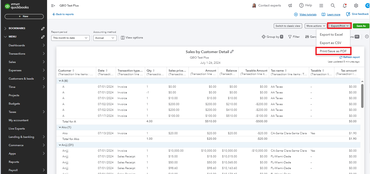 Sales Tax Liability Report Showing Taxable and Non-Taxable Amounts for ...