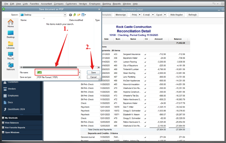 finding my saved bank reconciliation reports in QB DT Pro