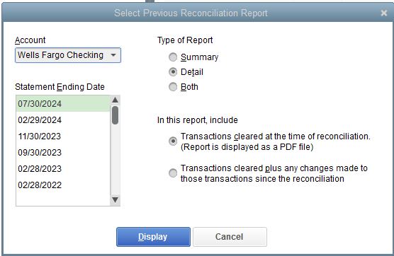 finding my saved bank reconciliation reports in QB DT Pro