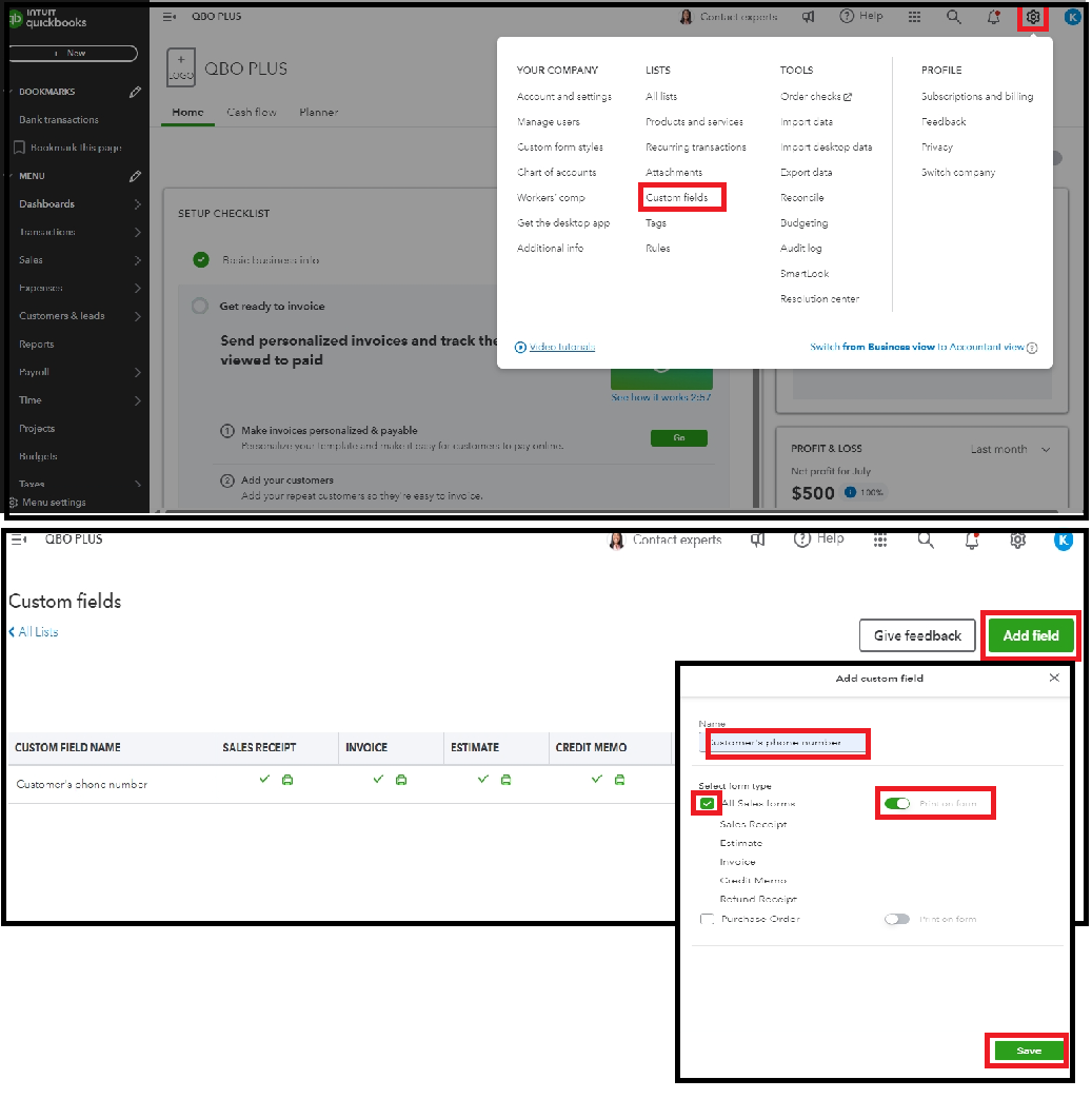 How do i enable the customer phone number to show on an invoice