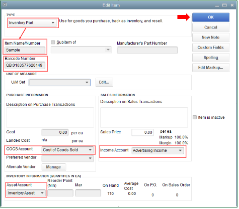 how to setup and print item barcode labels