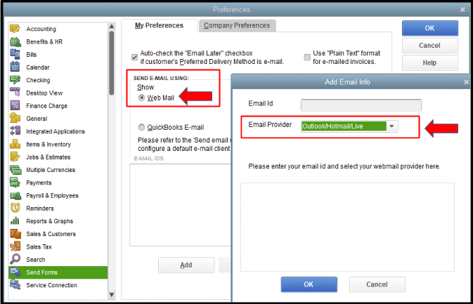 Authorize QuickBook to securely send emails from your linked email account.
