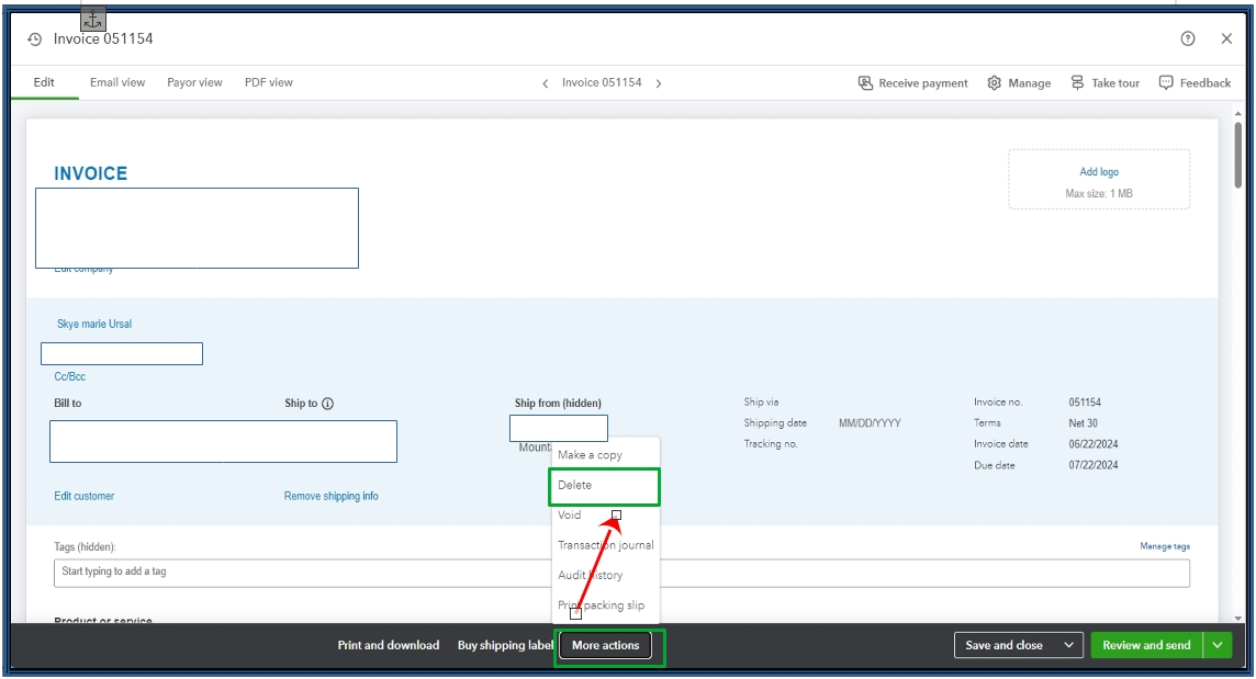 How do I delete a bank account?