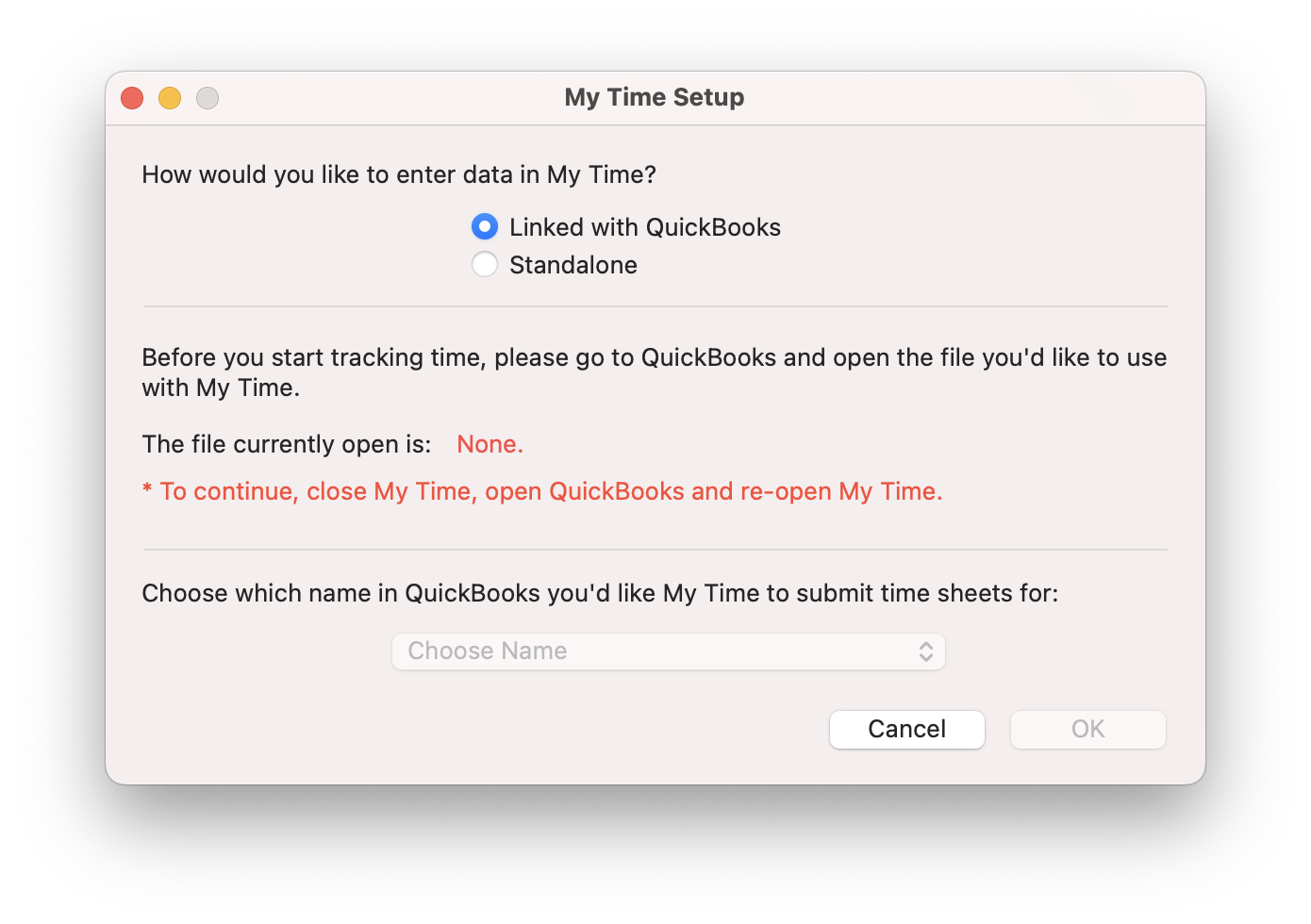 Solved: My time doesnt see open business file