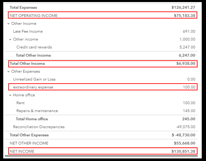 How to show an extraordinary expense, below the "Operating Net Revenue ...
