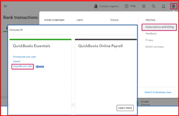 How do I upgrade from QBO plus to QBO Advanced