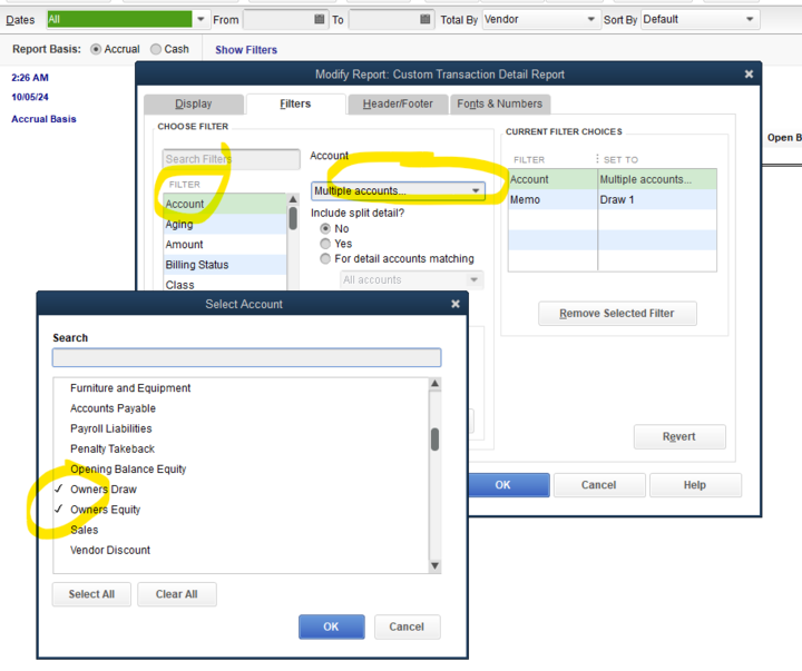 add transactions to partner draw reports