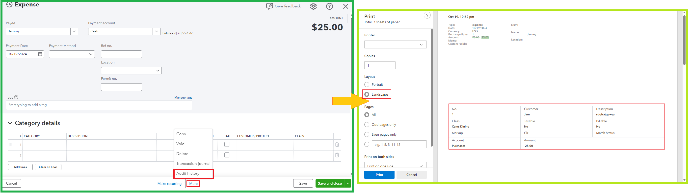 Solved: How do I print an expense including all the detail that I ...