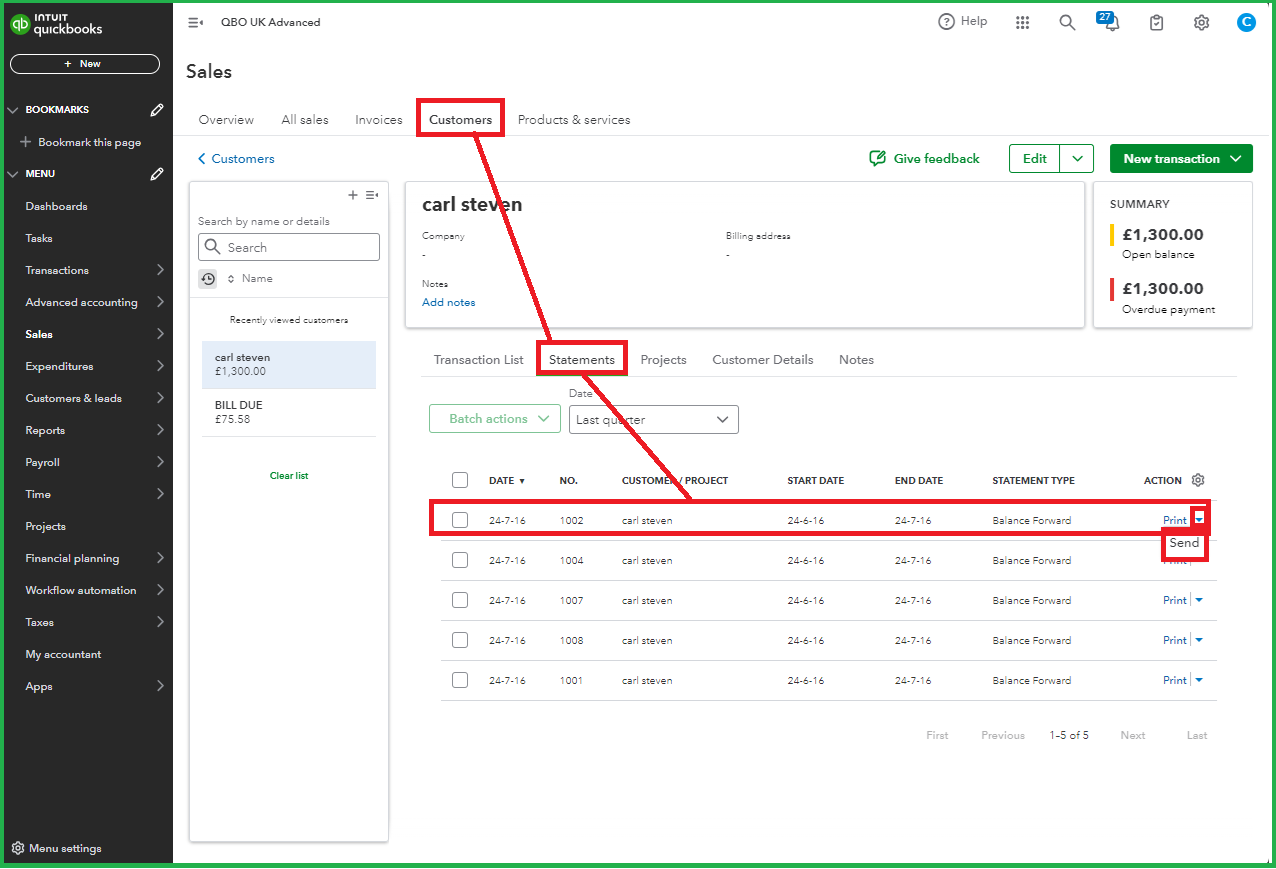 Can you amend the text in the customer statement template?