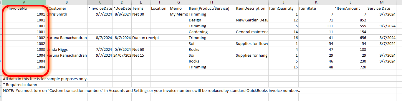 Entering Sales Invoices for services