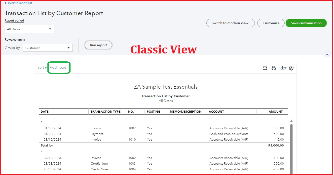 Is there a way to add notes to reports in Quickbooks online ...