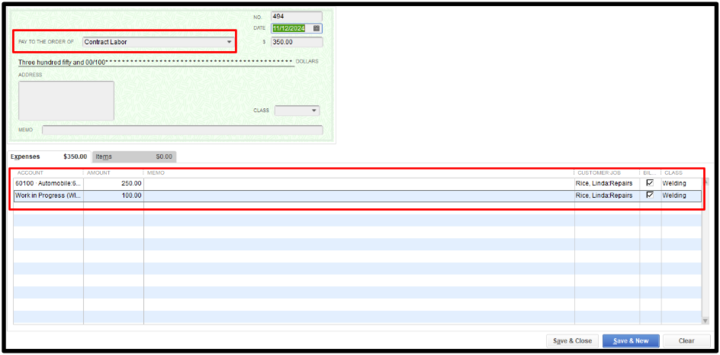 WIP to Contract Labor