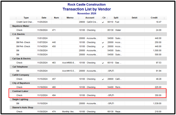 WIP to Contract Labor
