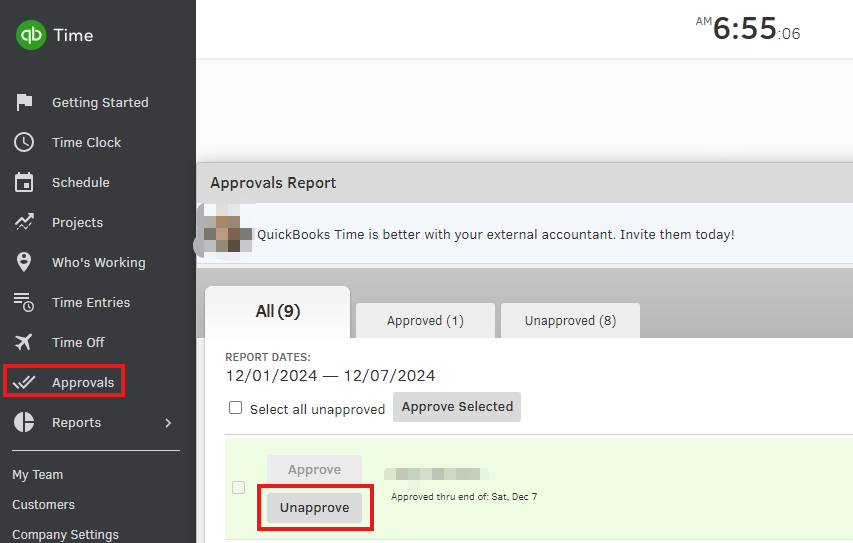 Unapproved time sheets are locked
