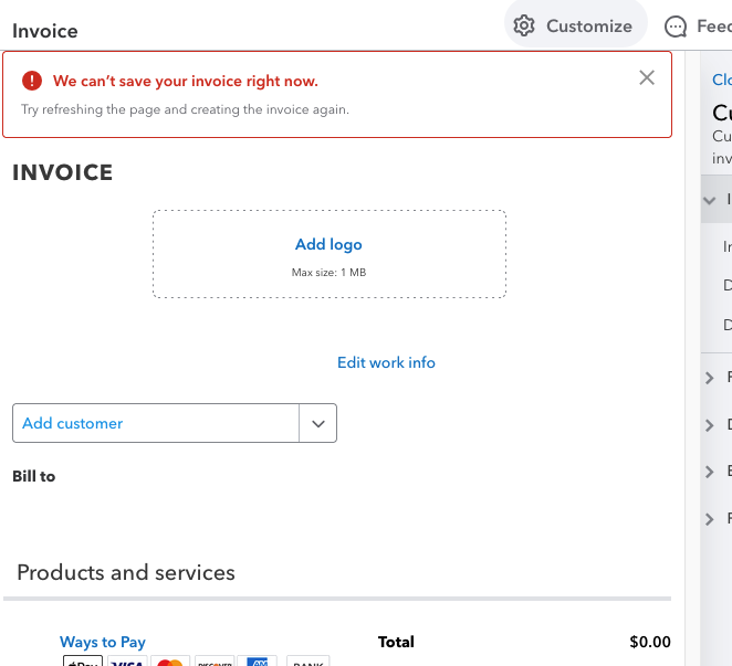 I'm having issues creating invoices.