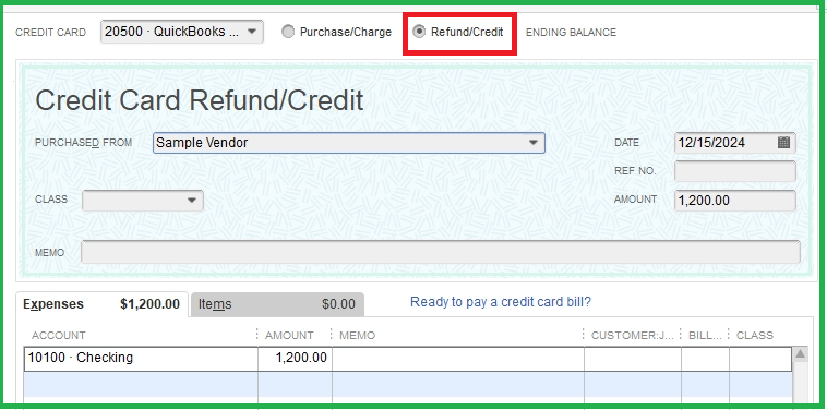 Solved: How to enter a refund charge on credit card for returned items ...