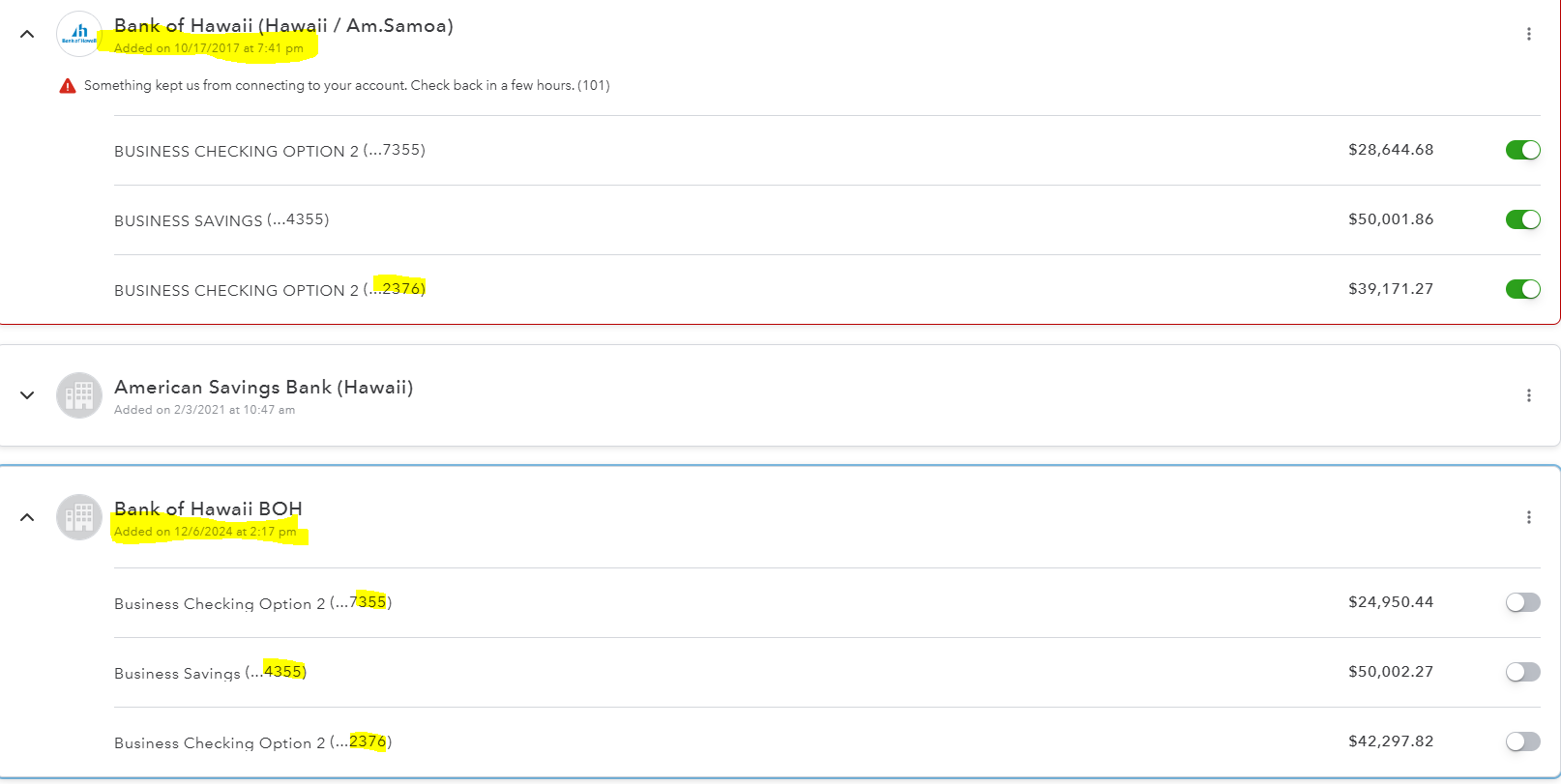 Bank connection problem