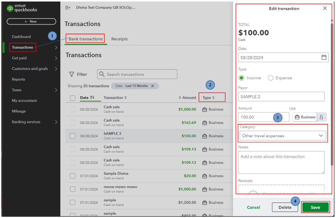 How is quickbooks solopreneur category mapping to chart of accounts set up?