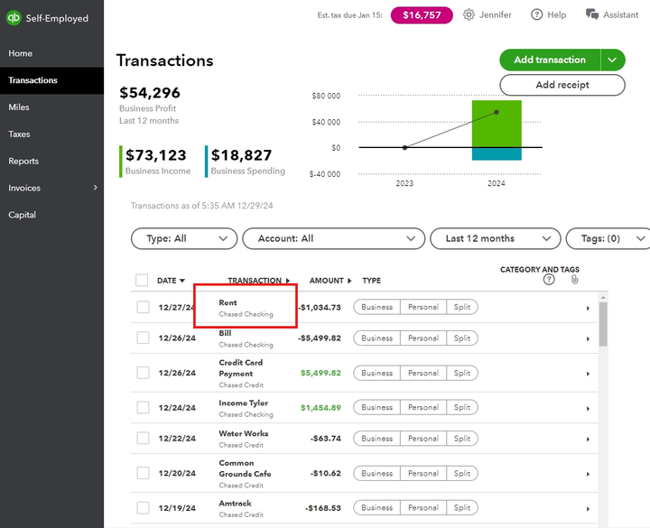 Purchases showing up in Quickbooks Self-Employed as ”Debitcard Transaction”