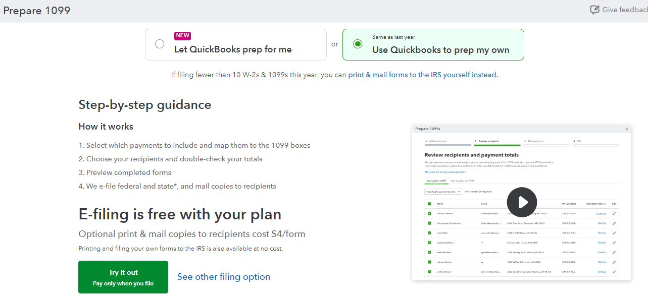 Solved: Does Quickbooks mail recipient's their 1099 copy or do I?