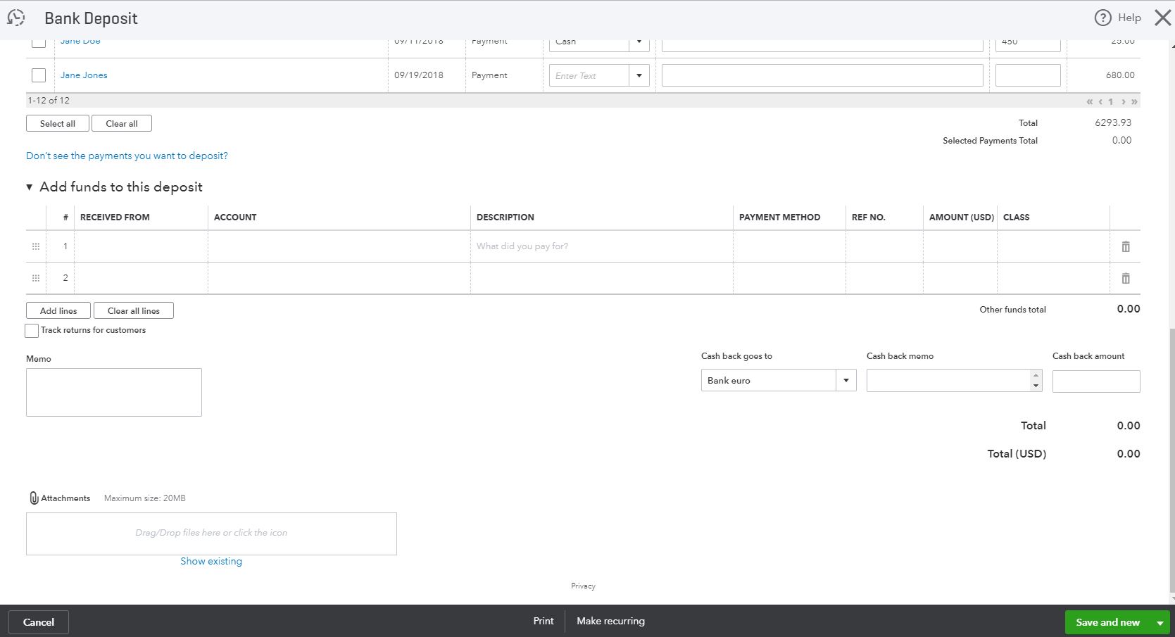How do you enter an expense or deposit that has multiple lines?