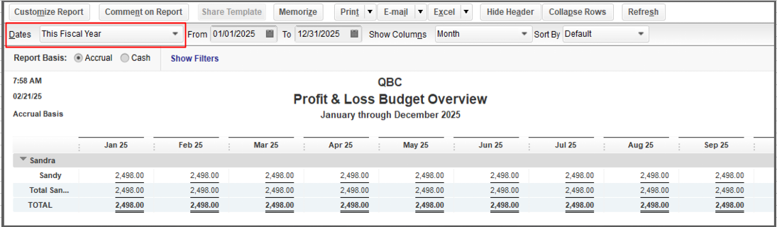 How to Print Budget Report by Account and Customer:Job