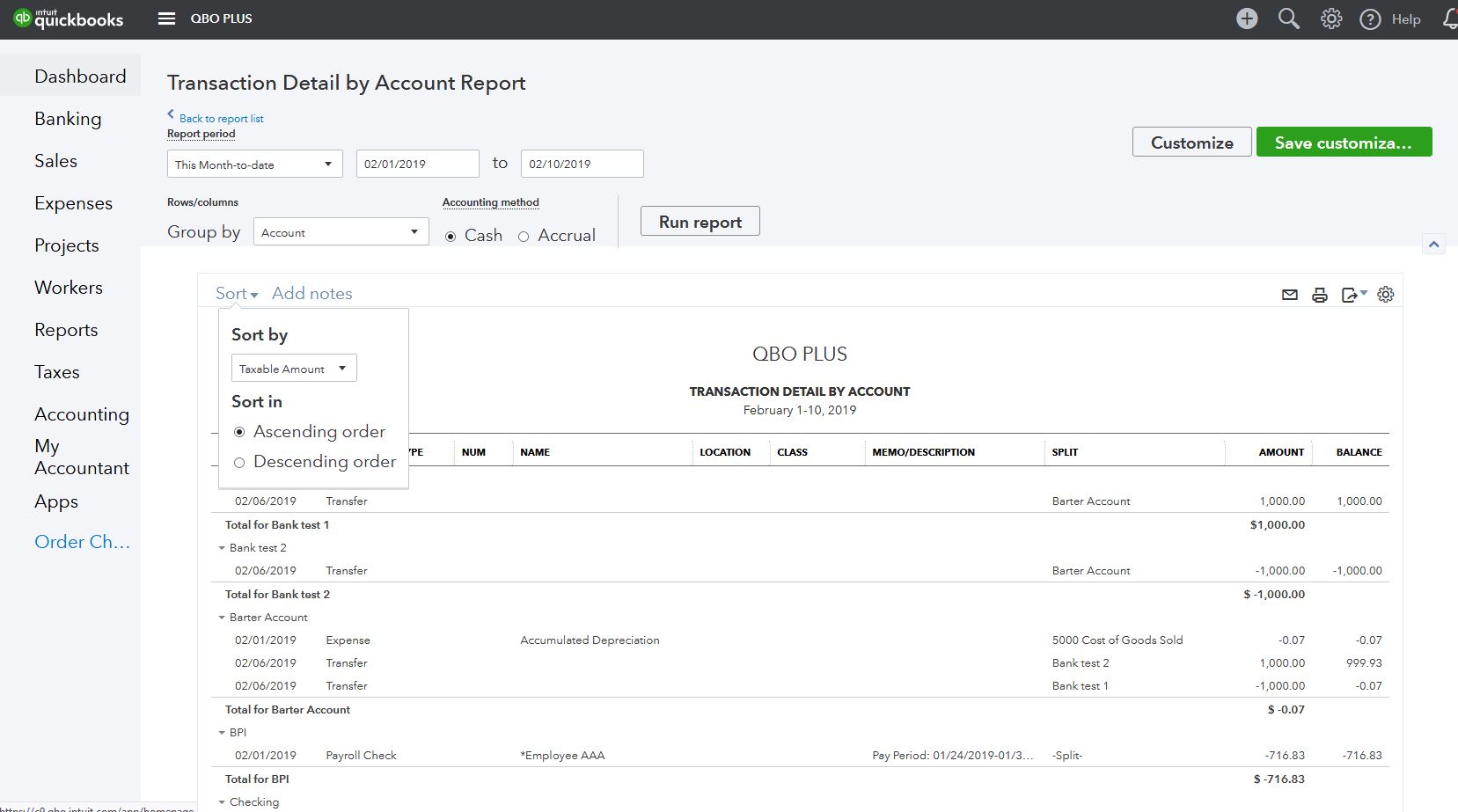 How can I sort a transaction report (detail, not summary) by ...