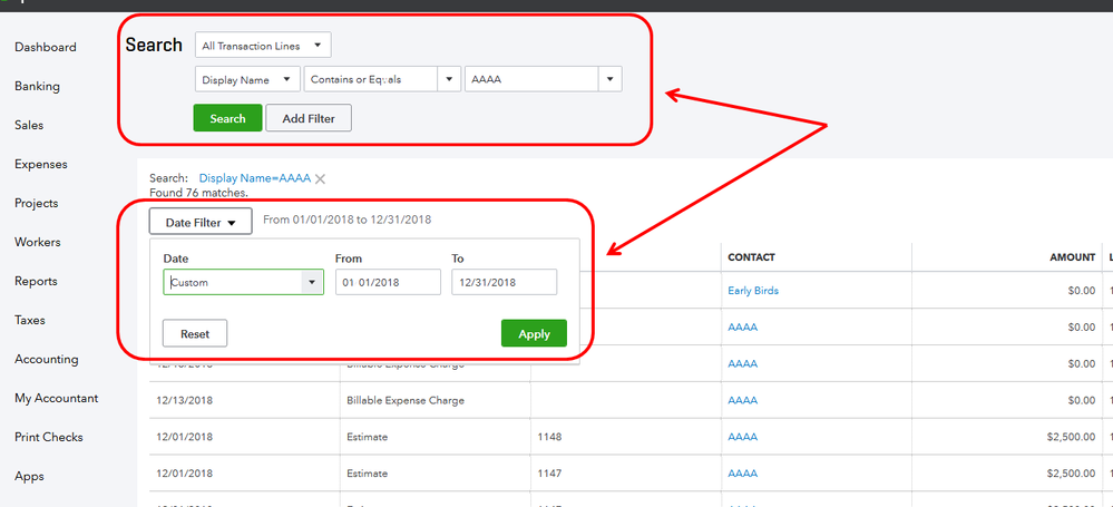 How to find missing transactions for one client in 2018