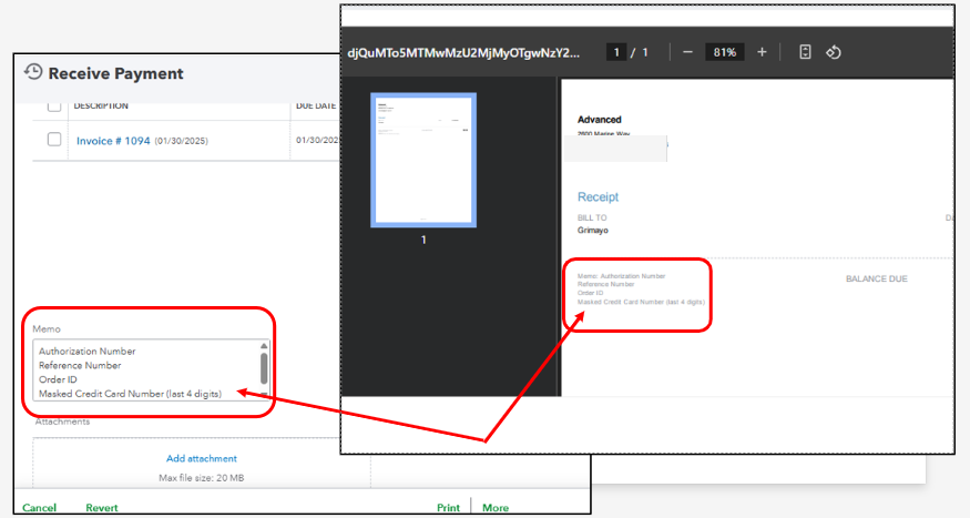 How to Include Authorization & Reference Numbers on QBO Payment Receipts?
