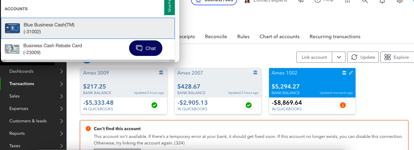 Credit card error when linking another
