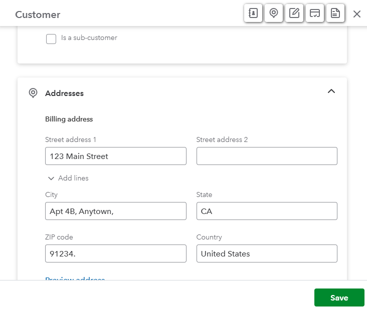 Quickbooks online does not print the full address in the bill to field