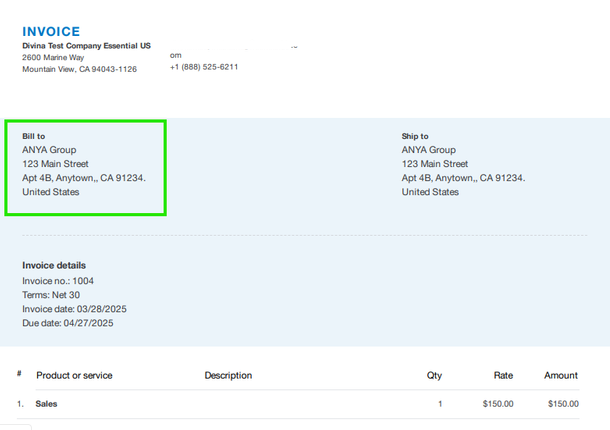 Quickbooks online does not print the full address in the bill to field