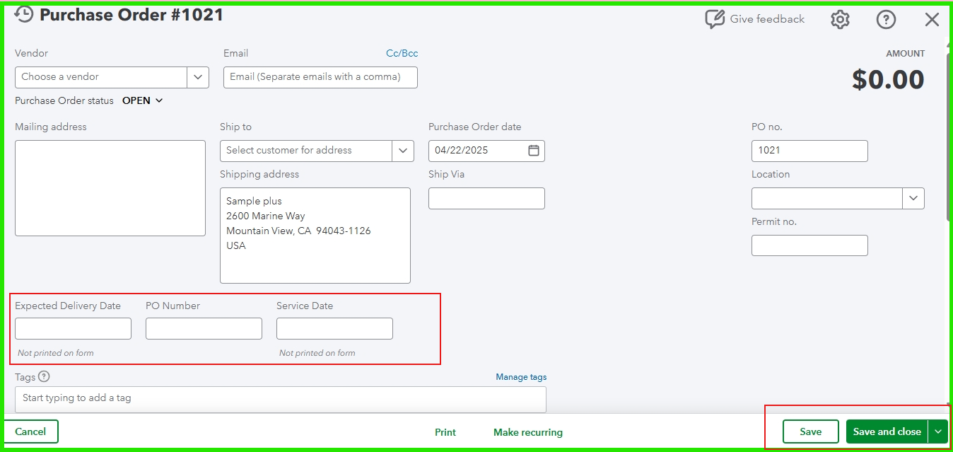 Re: QuickBooks Online Expected Date on Purchase Order