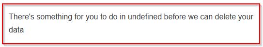 Data Deletion Request will not complete