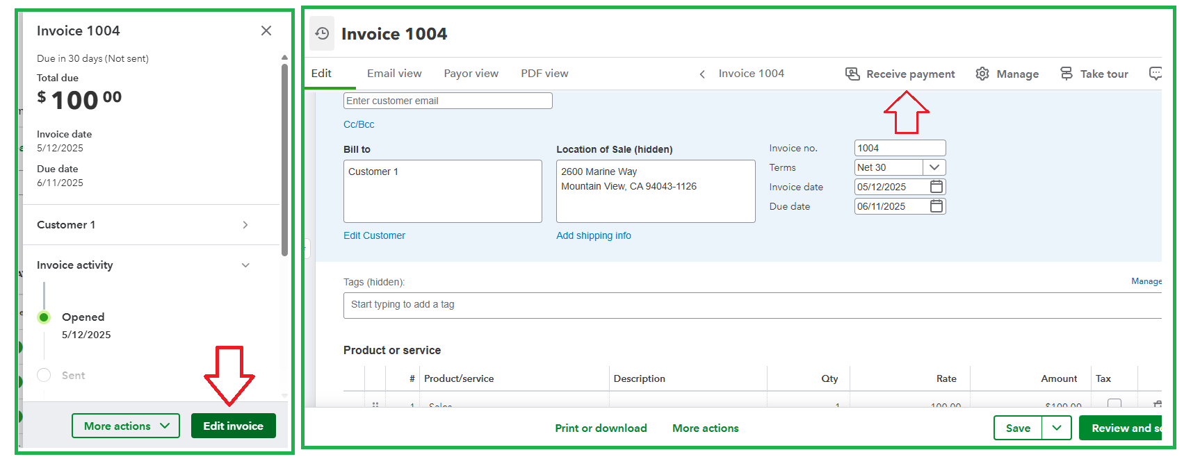 I sent a payment link, customer paid. "System-recorded deposit for ...