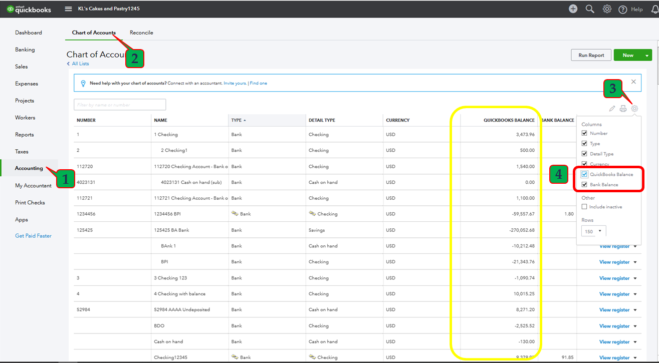 Solved: How do I get the running balance to show in my register?