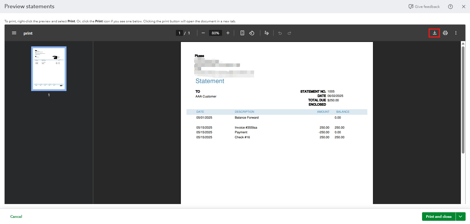 Customer statements - PDFs not available.