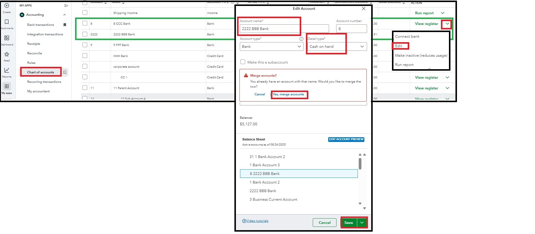 Solved: How to Merge 2 connected bank account into one. | QuickBooks ...