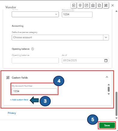 How do I get my account number with a vendor to appear on a payment ...