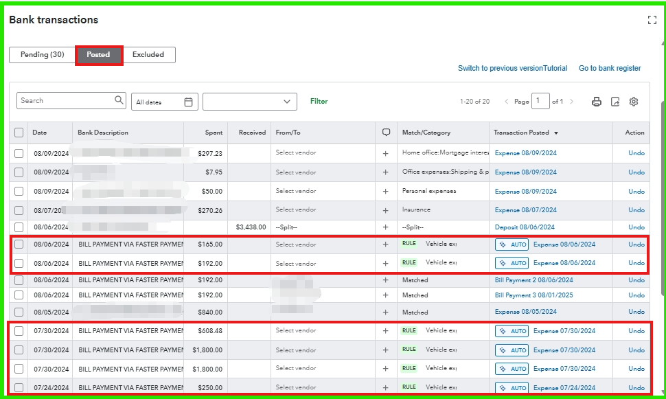 Imported bank transaction not matching to a Bill | QuickBooks Community